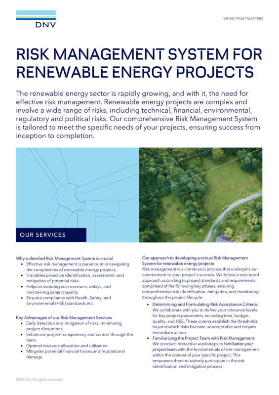 Risk management system for renewable energy projects