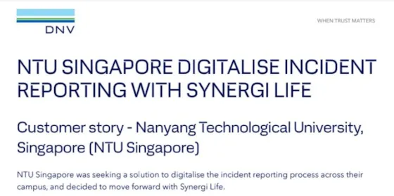 NTU Singapore digitalise incident reporting with Synergi Life