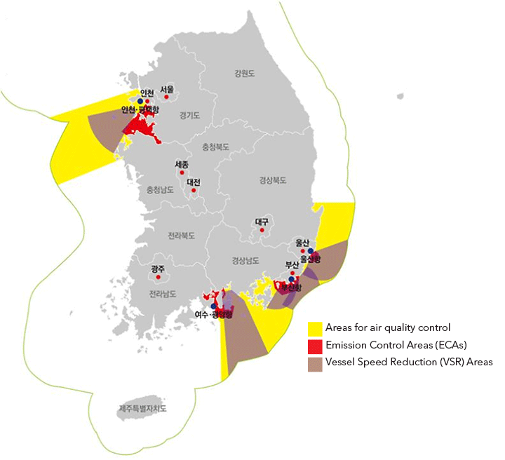 A new ECA and speed reduction limits in South Korean ports