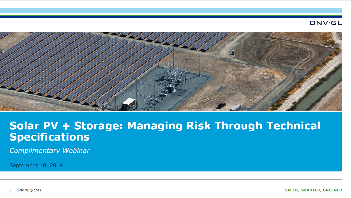 Solar PV + Storage: Managing the Risks of Technical Specifications